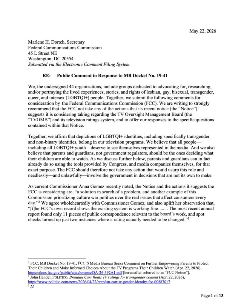 Tell the FCC that LGBTQ Stories Don’t Need a Warning Label | GLAAD